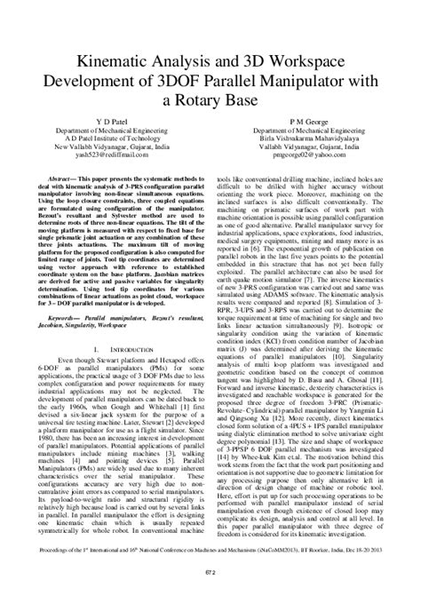 Pdf Kinematic Analysis And 3d Workspace Development Of 3dof Parallel Manipulator With A Rotary