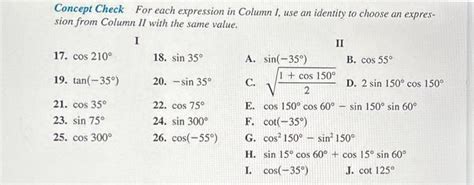Solved Concept Check For Each Expression In Column I Use An