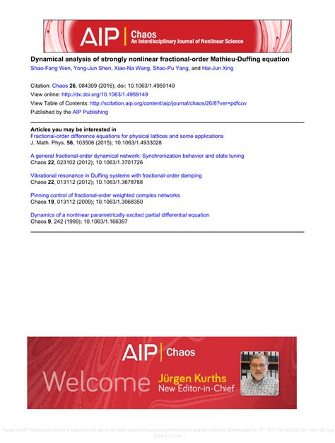 Pdf Dynamical Analysis Of Strongly Nonlinear Fractional Order Mathieu Duffing Equation