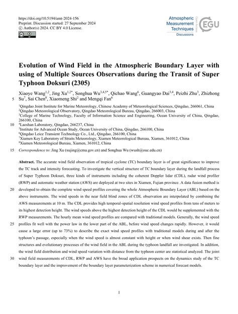 Pdf Evolution Of Wind Field In The Atmospheric Boundary Layer With