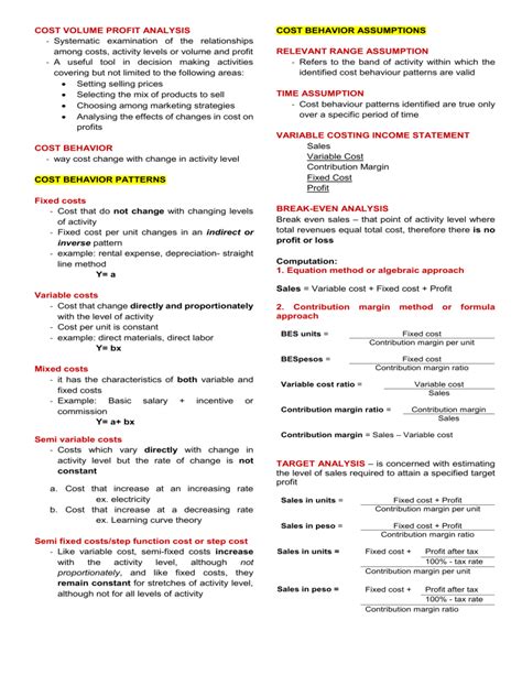 Cost Volume Profit Analysis Lecture Notes