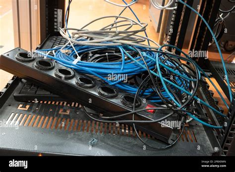 Messy Cable Bunch Power Extension Cord Ethernet Cables All Tangled