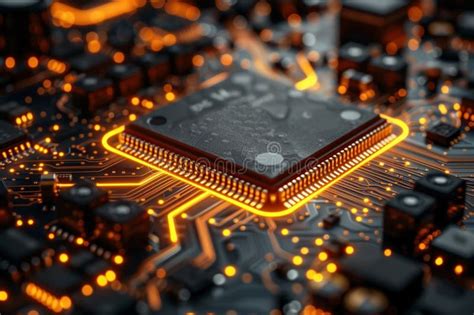 Data Flow In A Motherboard In Pc Processor Among Circuits And