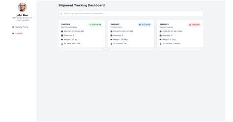 Shipment Tracking Dashboard React And Tailwind