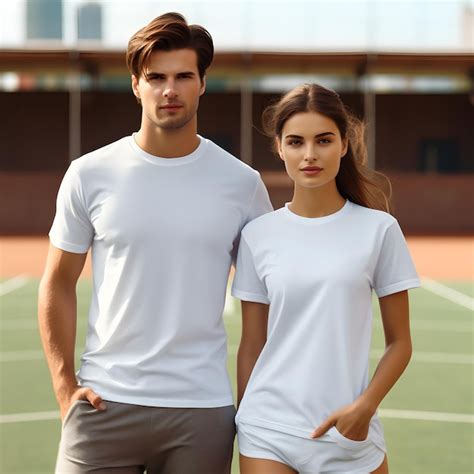 Premium Photo Sporty Mixed Sex Couple Wearing White T Shirts