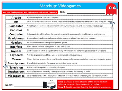 Videogames Definition Matchup Ict Computing Starter Activity Keywords Ks3 Gcse Cover Teaching