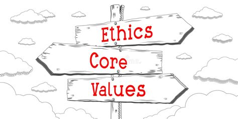 Core Values Concept Ethics Honesty Integrity Respect Outline Signpost With Five Arrows
