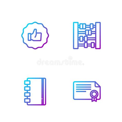 Set Line Certificate Template Spiral Notebook Hand Thumb Up And Abacus Gradient Color Icons
