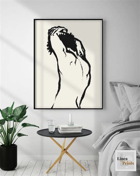 Male Nude Line Art Print Printable Wall Art Black Men Art Minimal