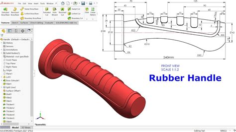 Solidworks Surface Tutorial Handle Lofted Boss Base Offset Surface Thicken Split Line Youtube