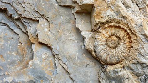 Premium Photo Fossilized Ammonite Embedded In Layered Sedimentary Rock Formation