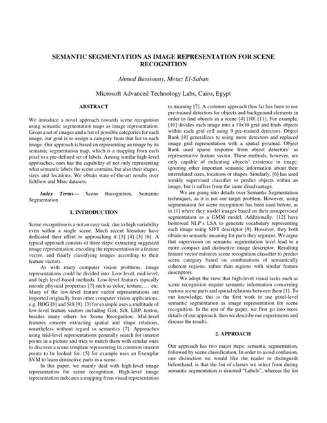 Pdf Semantic Segmentation As Image Representation For Scene Recognition