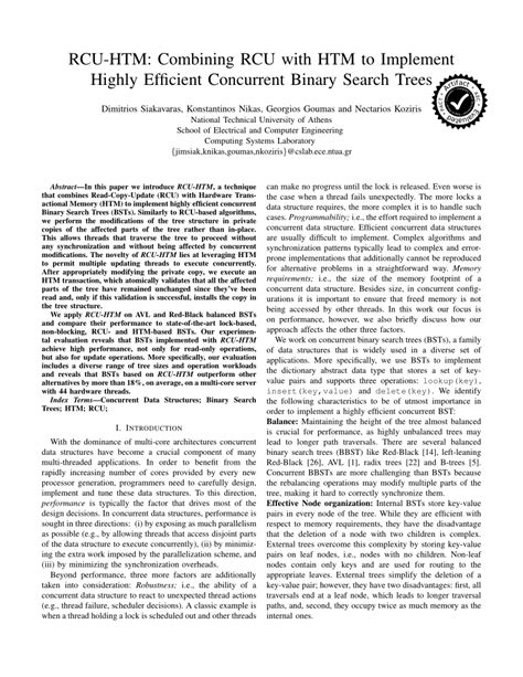 Pdf Rcu Htm Combining Rcu With Htm To Implement Highly Efficient Concurrent Binary Search Trees