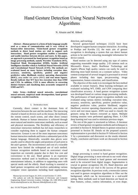 Pdf Hand Gesture Detection Using Neural Networks Algorithms · Hand Gesture Recognition And