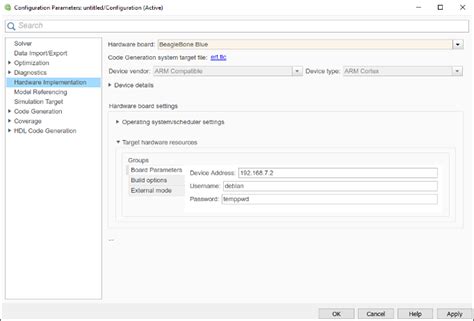 Model Configuration Parameters For Beaglebone Blue Hardware Matlab