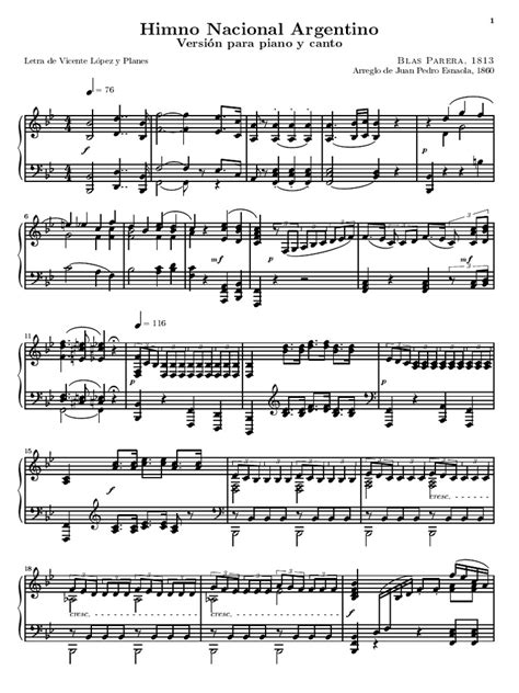 Himno Nacional Argentino Partitura Para Piano Y Canto Pdf