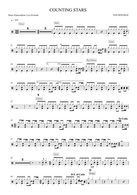 Counting Stars Arr Drum Transcription Leo Alvarado By Onerepublic