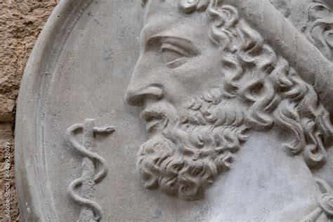 Asclepius Aesculapius God Of Treatment The Son Of Apollo And Koronidy Close Up An Ancient