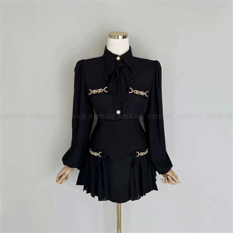 르시앙 링링 금장 장식 체인 포켓 타이 포함 쉬폰 블라우스 셔츠 에이블리