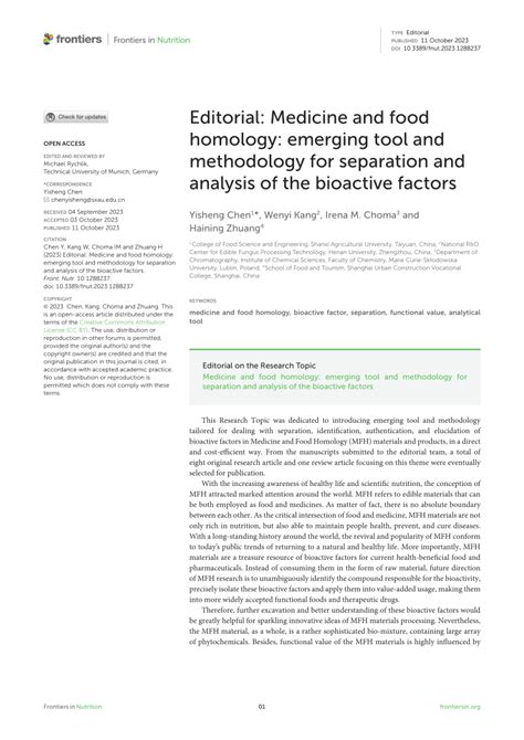 Pdf Editorial Medicine And Food Homology Emerging Tool And