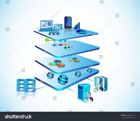 Vector Illustration Of Service Oriented Architecture With Different Layer Components Like