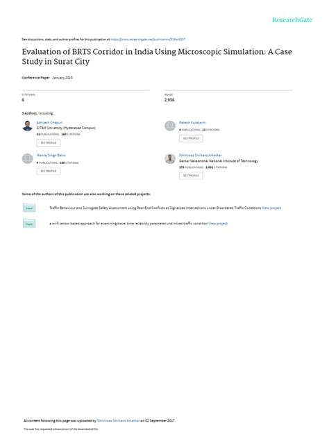 2015 Evaluation Of Brts Corridor In India Using Microscopic Simulation Chepuri Pdf