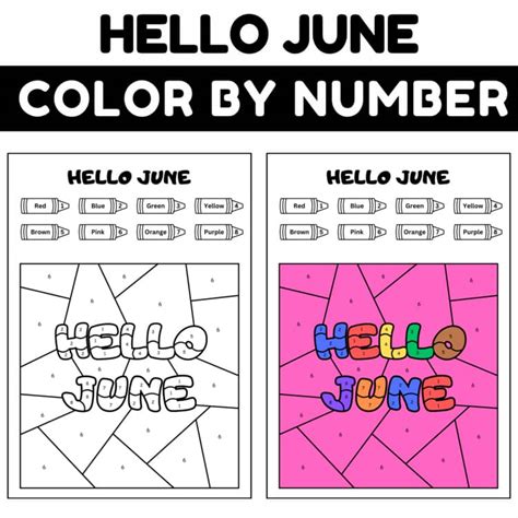 Hello June Color By Number Summer Worksheet For Preschool And Kindergarten
