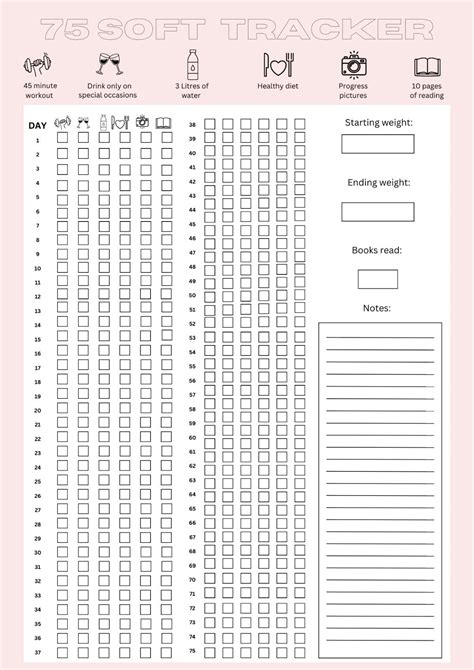75 Soft Tracker In 2025 75 Hard Challenge Tracker Free Printable
