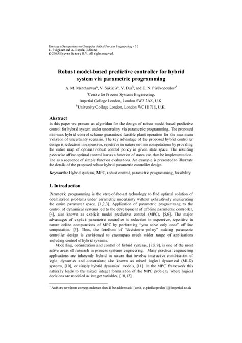Pdf Robust Model Based Predictive Controller For Hybrid System Via