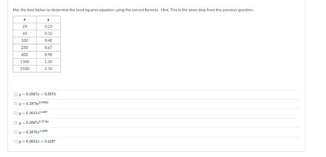 Solved Use The Data Below To Determine The Least Squares Chegg Com