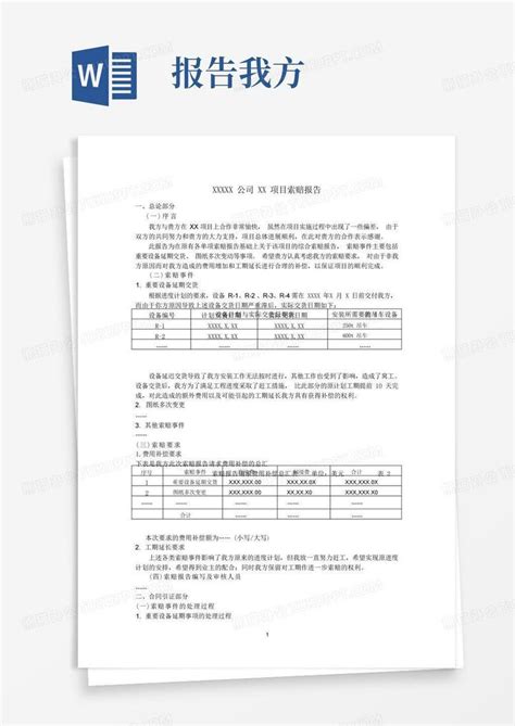索赔报告参考格式Word模板下载 编号qzajovyy 熊猫办公