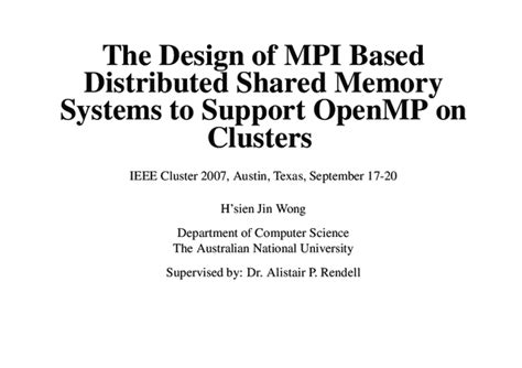 Pdf The Design Of Mpi Based Distributed Shared Memory Systems To