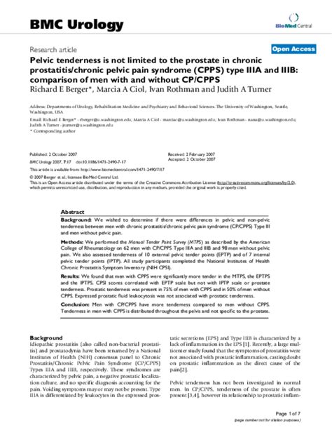 Pdf Pelvic Tenderness Is Not Limited To The Prostate In Chronic Prostatitis Chronic Pelvic