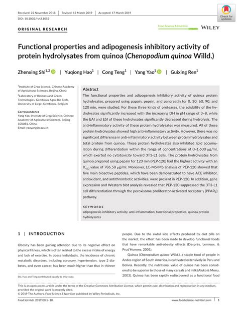 Pdf Functional Properties And Adipogenesis Inhibitory Activity Of Protein Hydrolysates From