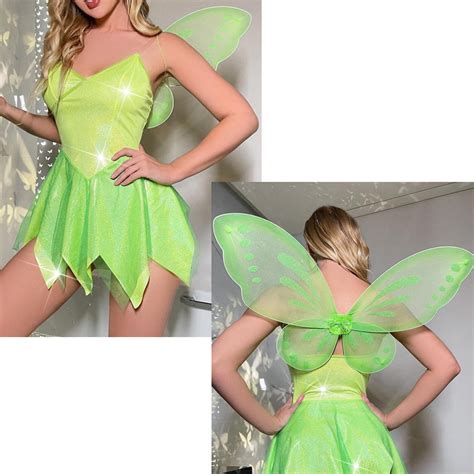 Tinkerbell Costume For Adult Woman Sexy Sleeveless Sequin Dress