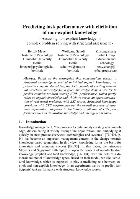 Pdf Predicting Task Performance With Elicitation Of Non Explicit