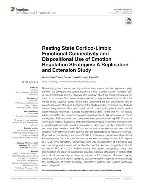 Pdf Resting State Cortico Limbic Functional Connectivity And