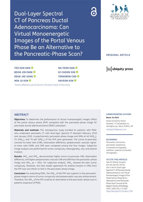 Pdf Dual Layer Spectral Ct Of Pancreas Ductal Adenocarcinoma Can Virtual Monoenergetic Images