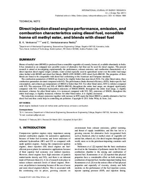 Pdf Direct Injection Diesel Engine Performance Emission And Combustion Characteristics Using