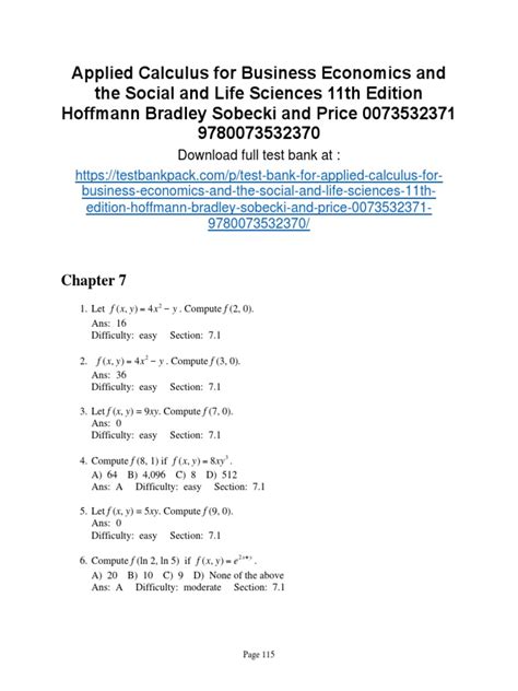 applied calculus for business economics and the social and life sciences 11th edition hoffmann