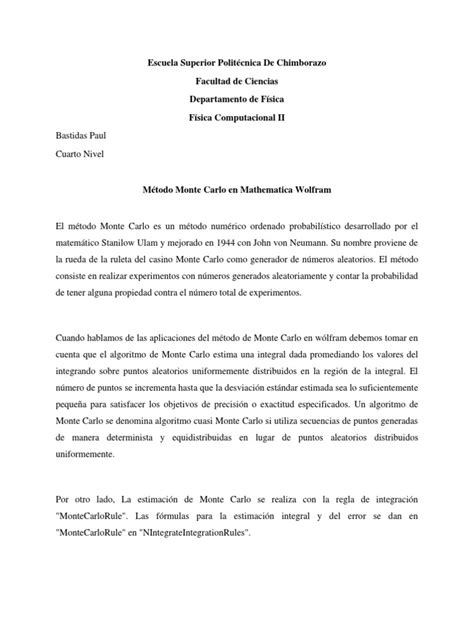 Metodo Monte Carlo En Mathematica Wolfram Pdf