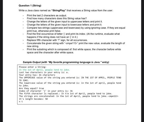 Solved Question 1 String Write A Java Class Named As