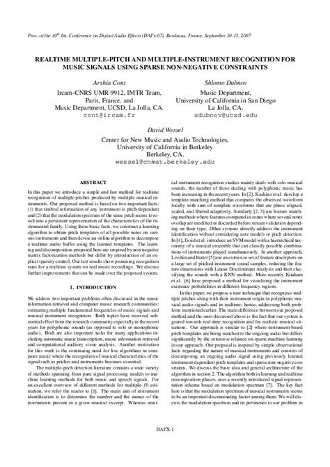 pdf realtime multiple pitch and multiple instrument recognition for music signals using sparse