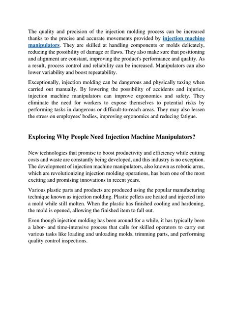 Ppt Why Are Injection Machine Manipulators Necessary In Every