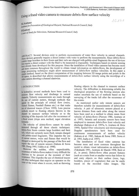 Pdf Using A Fixed Video Camera To Measure Debris Flow Surface Velocity
