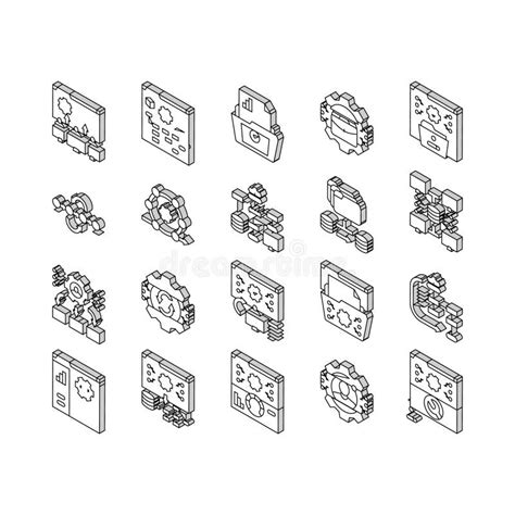 System Analyst Data Isometric Icons Set Vector Stock Vector