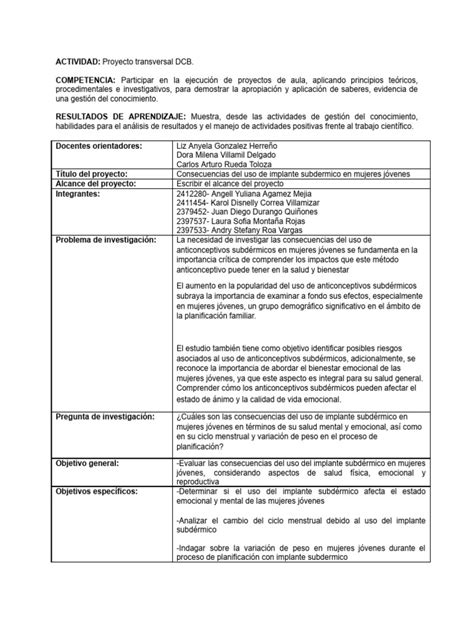 Formato Para La Presentación De Proyectos Transversales Dcb 2024 1