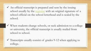 Transcript And Credit System In Nursing Pptx