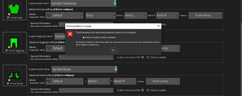 Armor Needs To Have A Texture Error I Have Textures Yet It Wont Let Me