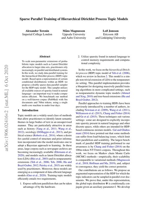pdf sparse parallel training of hierarchical dirichlet process topic